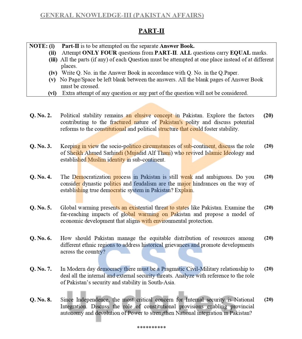 CSS Pakistan Affairs Paper 2024 PDF Download: CSS Past Papers